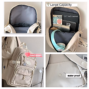 Kawaii Backpack Cute Aesthetic Backpack Preppy Backpack for Women Preppy Stuff Canvas Backpack (black)