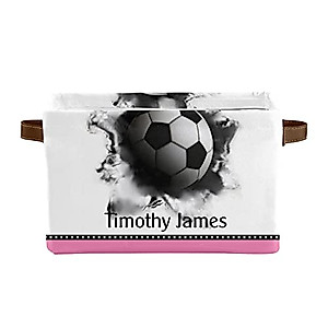 Soccer Sport Art Pink Personalized Storage Bins Baskets Cubes Organizer with Handle for Shelves Closet Nursery Toy 2 Packs