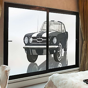Black White Grey Window Film Privacy Window Film,Kitchen Decoration for Bathroom Kids Room Sliding Door, Cars Classical Retro Vehicle Frosted Glass Film 35.4Wx63L-inch x2 Pcs