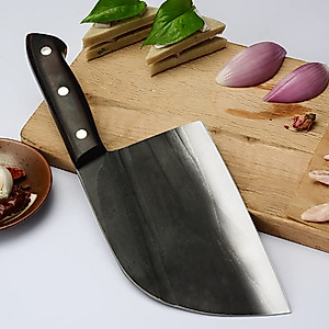 Meat Cleaver, Handmade Butcher Knife High Carbon Japanese Kitchen Poultry Bone Cutting Full Tang Wood Handle Serbian Handmade Knives