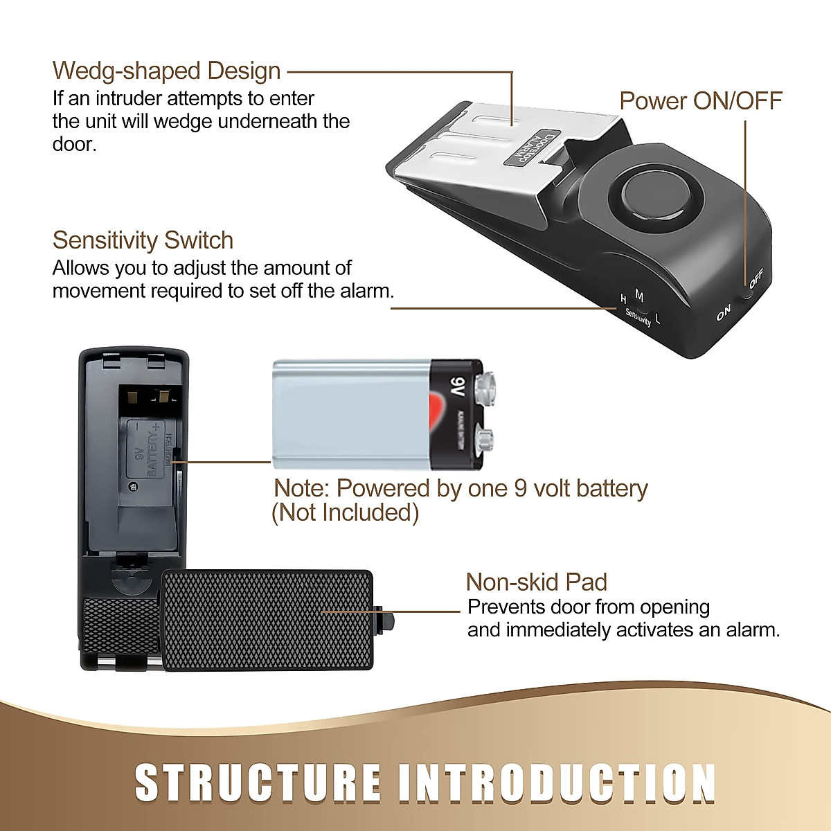 AceMining Upgraded Portable Door Lock & Black Door Stop Alarm