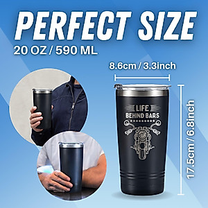Onebttl Motorcycle Gifts for Men, Life Behind Bars, Tumbler Travel Coffee Mug, Dad Grandpa Biker Rider, Stainless Steel 20oz/590ml