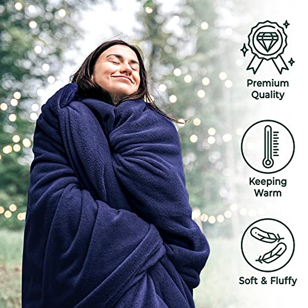 American Soft Linen Bedding Fleece Blanket Queen Size 85x90 inch Oversized Plush Fuzzy Cozy Soft Blanket for Bed, Sofa, Couch, Navy Blue