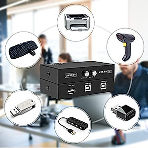Printer Cable Splitter one Printer Two Computers, 2 Port USB Switch, USB 2.0 Manual Computer Printers Switch for Home Use with 2pcs 6 feet Print Cables Printer Cable Splitter