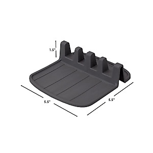 Home Basics 4 Slot Silicone Spoon Rest Cooking Utensils, Ladle, Spatula Holder for Kitchen Countertop, Stovetop, Dinning Table, Grey