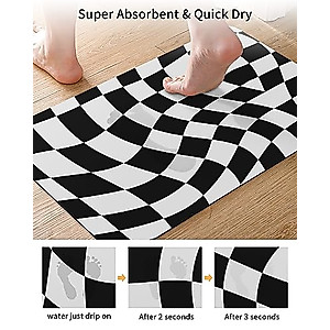 Black White Bath Mat for Tub,Non Slip Bathroom Floor Runner Rug Quick Dry & Absorbent Diatomaceous Earth Kitchen Room Shower Sink Washable Doormat,Geometry Checkered Flag Modern Abstract Dizz 16"x24"