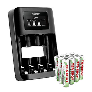 Tenergy TN474U Charger and 12 Pack Centura AAA Rechargeable Batteries, Ideal for Solar Lights, Remote Controllers, Toys, Flashlights, Computer Mouse