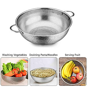 TeamFar Stainless Steel Colander, 5QT Micro-Perforated Metal Colander Food Strainer with Handles, for Draining Washing Rinsing Steaming, Non Toxic & Dishwasher Safe, Solid Construction & 3 Stable Feet