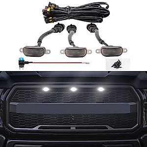 MEALAM White LED Lights 3PCS Front Grille Raptor Lamps Car Accessories with Harness and Fuse, Compatible with 2004-2019 for-d F150 & 2013-2018 Ram 1500 Raptor Style Aftermarket Grille