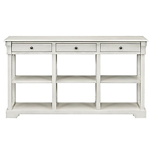 Merax Console Table/Sideboard with Ample Storage, Open Shelves and Drawers for Living Room, Antique White
