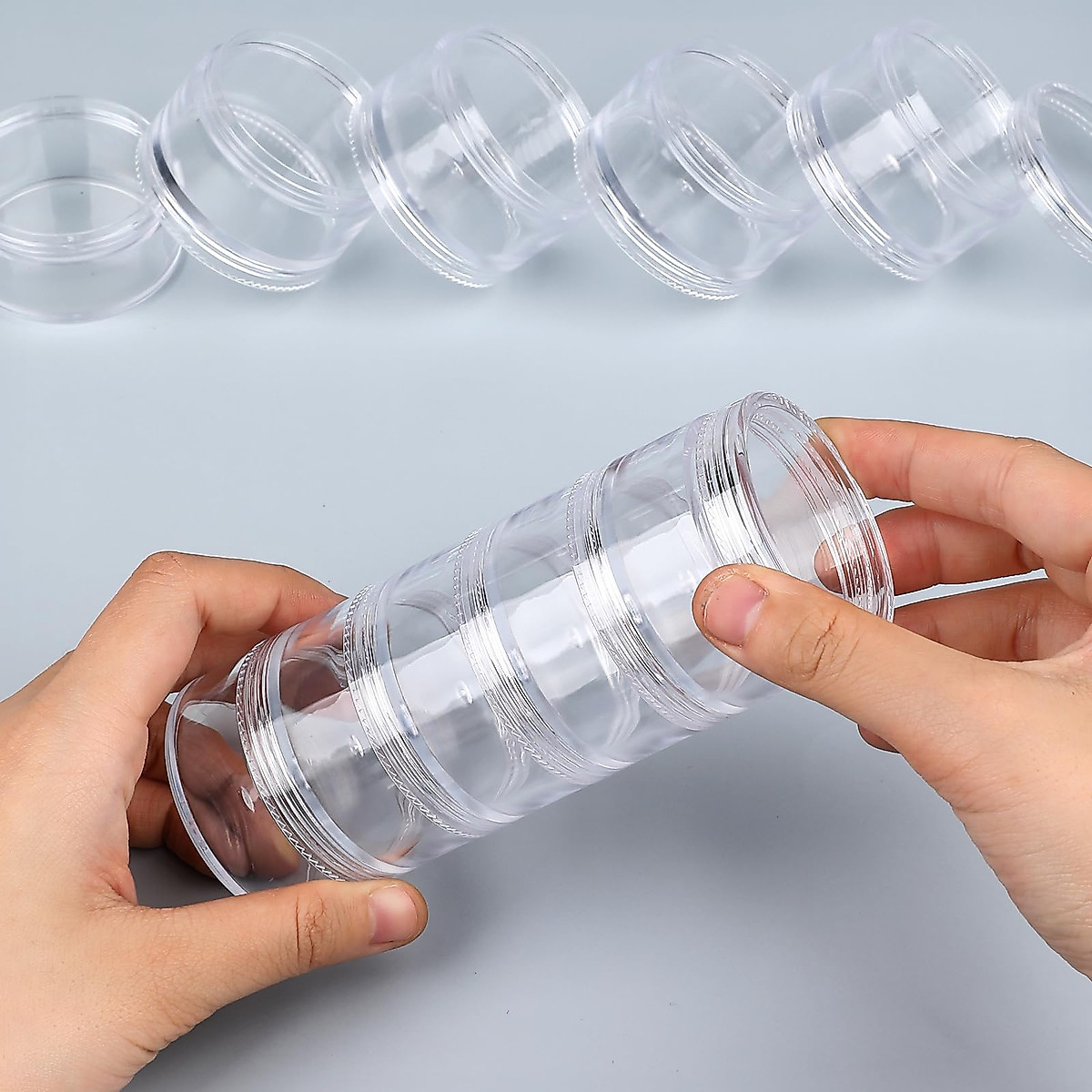 Hariendny 2 Sets Round Stackable Containers 5 Layer Clear Stackable Bead Storage Plastic Storage Jars Plastic Cosmetic Storage Box Art Craft Accessory Organizer Box for Jewelry Beads Buttons