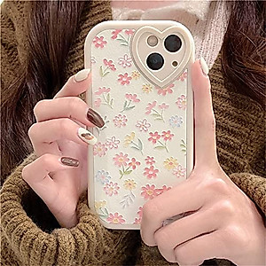 Ownest Compatible for iPhone 13 Case with Cute Flowers Floral Pattern for Women Girls Soft Silicone Love Lens Protection Case for iPhone 13 [Not Fit iPhone 13 Pro]-White