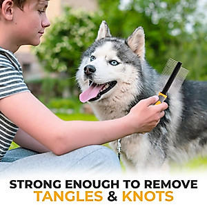 Precious Tails Double-Sided Pet Pin Comb - Dual-Action Flea Removal & Tangle-Free Grooming Tool for Dogs and Cats, Gentle on Skin, Ideal for All Fur Types