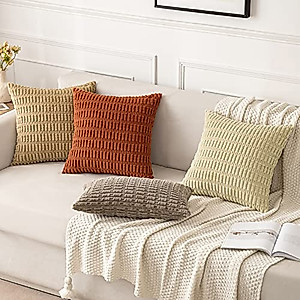 MIULEE Pack of 2 Corduroy Decorative Throw Pillow Covers 18x18 Inch Soft Boho Striped Pillow Covers Modern Farmhouse Fall Home Decor for Sofa Living Room Couch Bed Rust