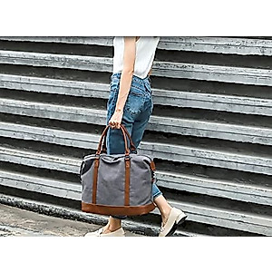Bluboon Women Ladies Canvas Weekender Bag Overnight Carry-on Tote Duffel in Trolley Handle (Grey)