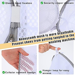 Giantree 2 Pack Shoe Washing Machine Bags, Honeycomb Mesh Shoe Laundry Bag with Zipper 360° Wrap-around Cleaning for Sneakers Running Shoes, Mesh Laundry Bags for Delicates for Sock Lingeries Clothes