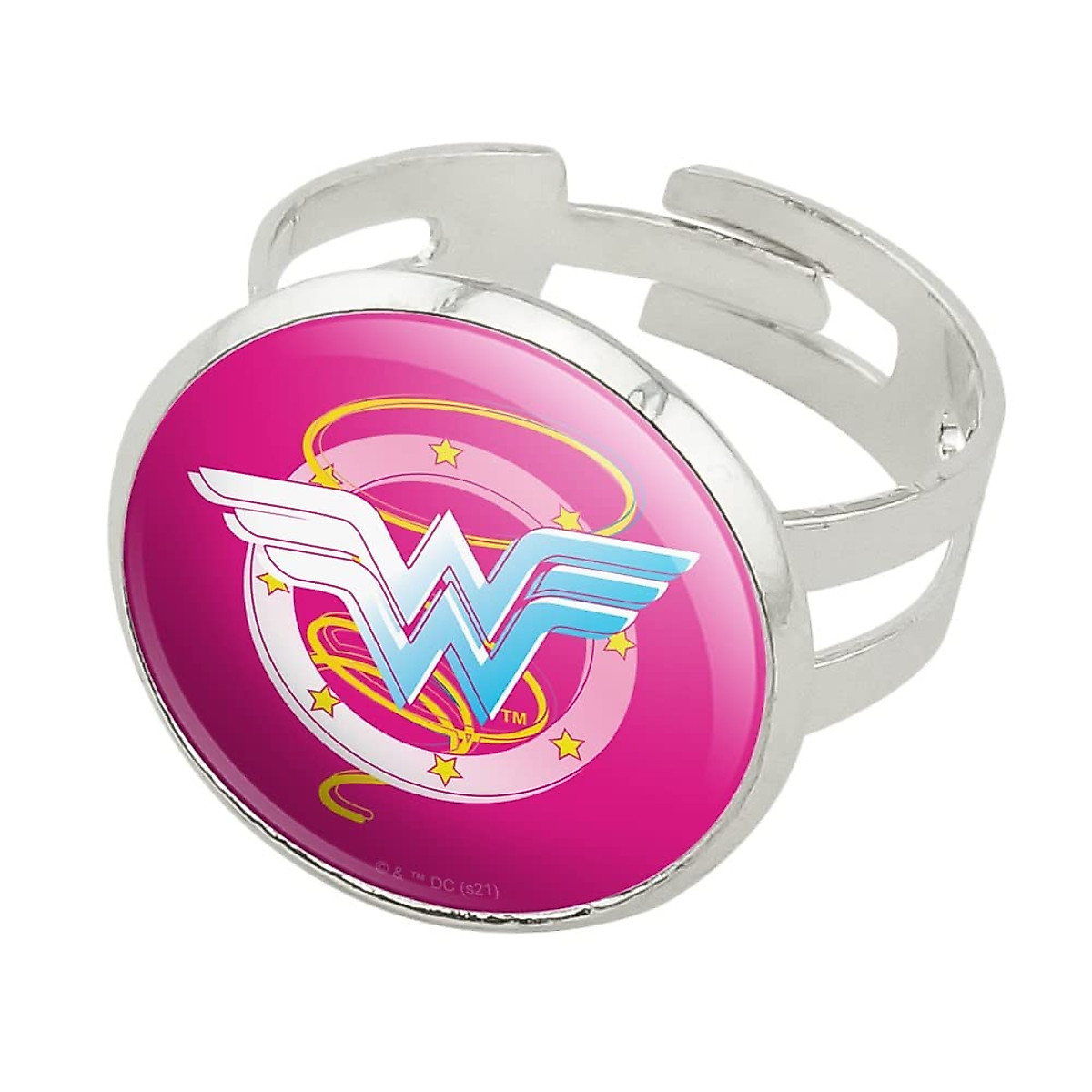 GRAPHICS & MORE Wonder Woman 80th Pastel Logo Silver Plated Adjustable Novelty Ring