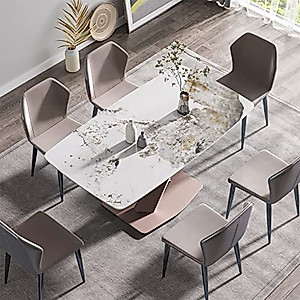 LKTART 63" Modern Artificial Marble Dinning Table Overlapping Leg Sintered Stone Dinning Table Top Suitable for 6-8 People Dinning Room Kitchen (no Chair)