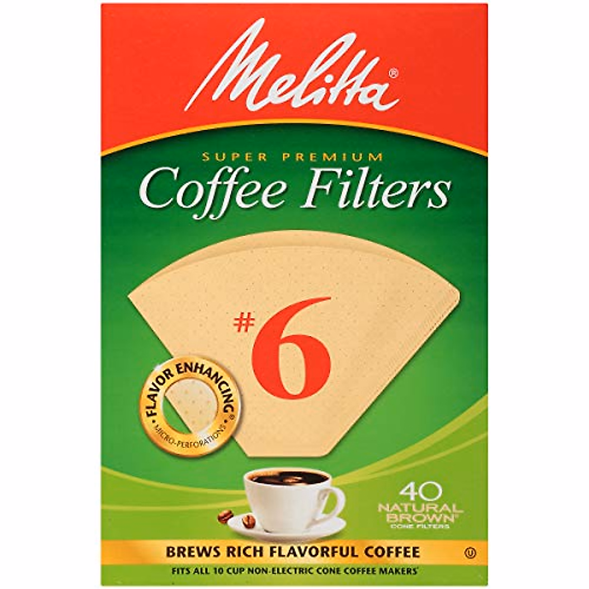 Melitta 6 Cone Coffee Filters, Unbleached Natural Brown, 40 Count (Pack of 6) 240 Total Filters Count - Packaging May Vary