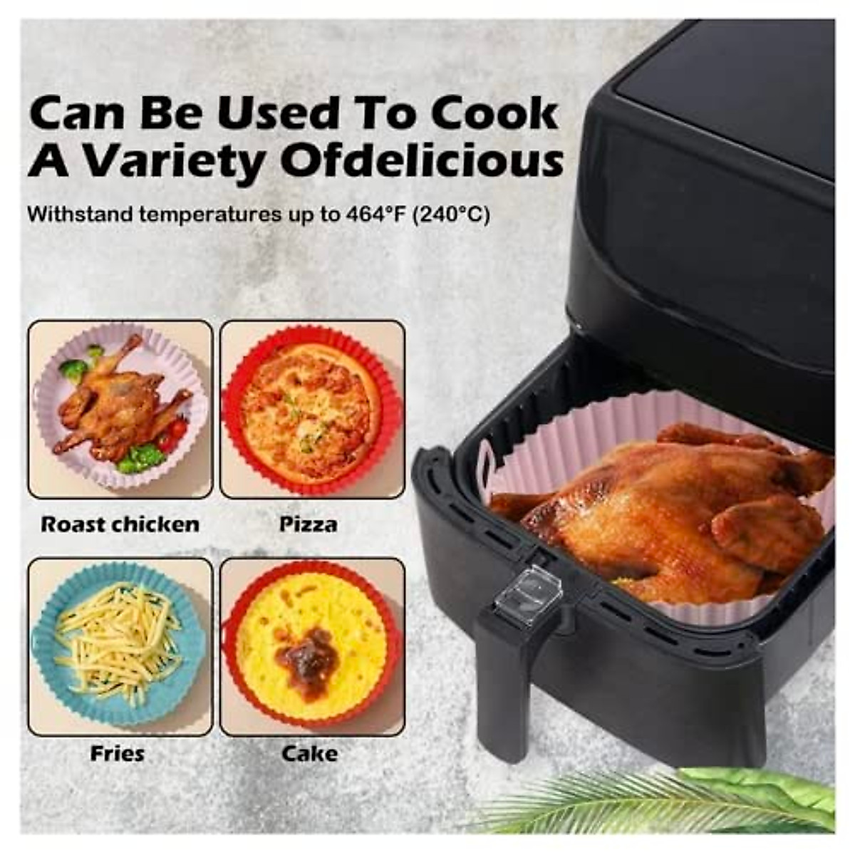 Air Fryer Silicone Liner, Non-Flammable and Non-stick Parchment Paper Replacement, Keep Air Fryer Clean, Fits 3QT - 5 QT… (Pink)