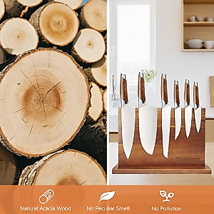Modern Acacia Magnetic Knife Block Holder 14 x 10 Inches, Large Dual-Sided Strong Magnet Wood knives Stand, Luxurious Kitchen Counter Rack Organizer for a Stable and Stylish Cutlery Display
