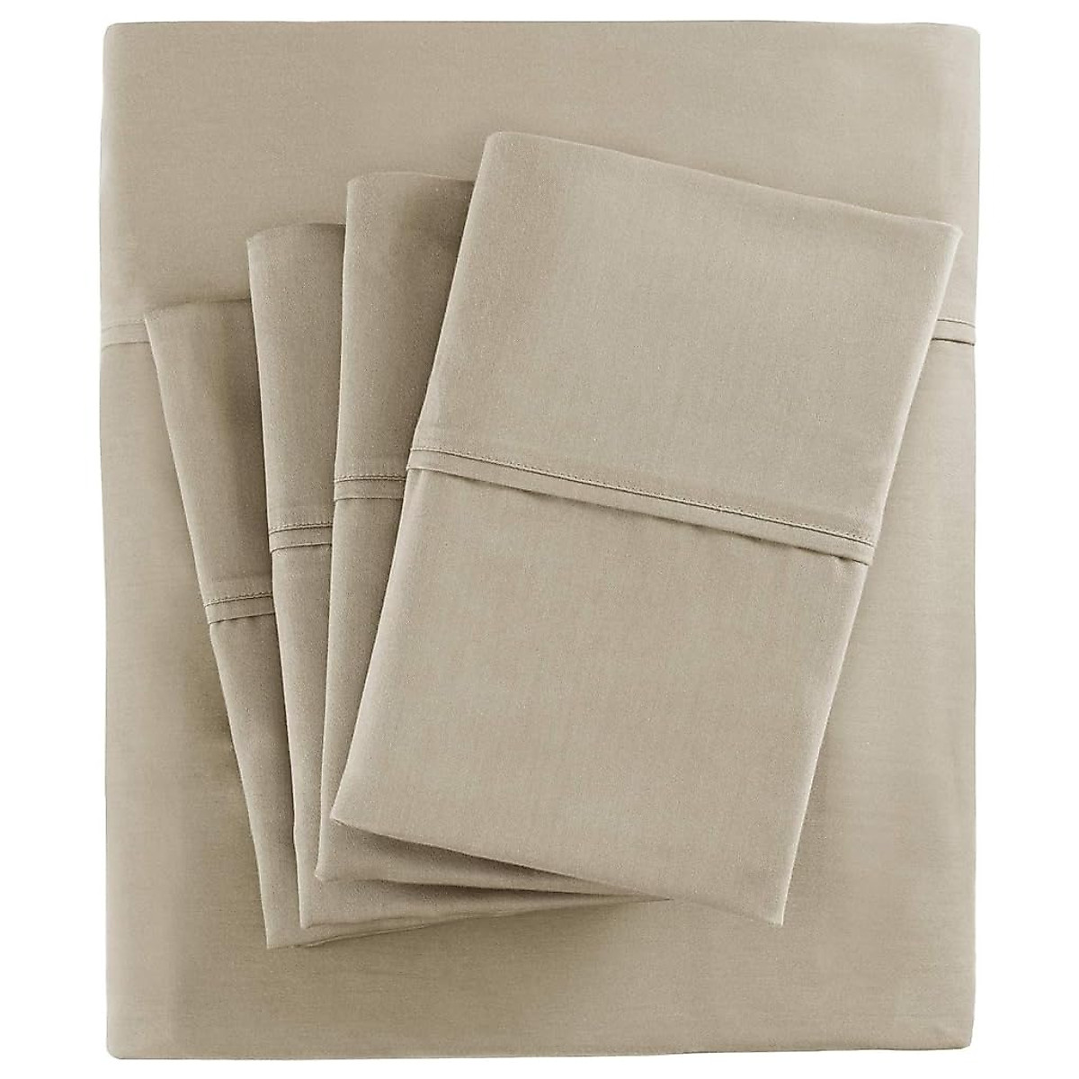 Oakestry 6-Pc 800 Thread Count Luxurious 17" Deep Pocket Wrinkle Free Breathable Cotton Rich Sateen Hotel Bedding Silky Soft Sheet Set, King Size, Khaki