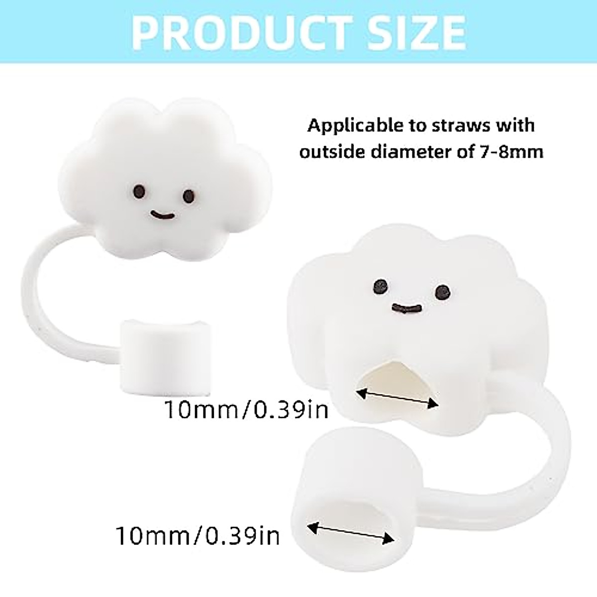 Straw Cover Cap Compatible with Stanley 40/30 oz The Quencher H2.0 Flowstate Tumbler with Handle Straw Topper for Stanley Cup Accessories (Straw Cover Cap - 10mm - 2 Packs - White Cloud)