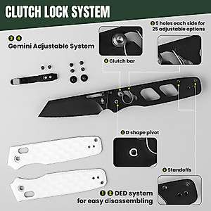 Kizer Task Pocket Knife, 3.04 Inch Nitro V Sheepsfoot Blade EDC Knife with Customized Clutch Lock, Small White G10 Handle Folding Knife with Clip, Thumb Stud Opener Hunting Camping Knife, V3641A1