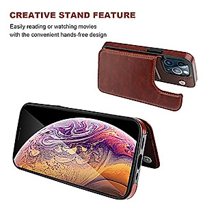 ONETOP Compatible with iPhone 13 Pro Wallet Case with Card Holder, PU Leather Kickstand Card Slots Case, Double Magnetic Clasp Durable Shockproof Cover 6.1 Inch(Brown)