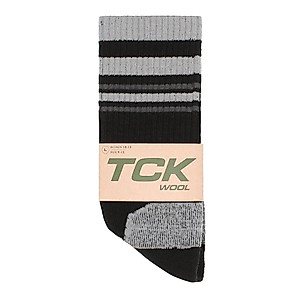TCK Merino Wool Striped Crew Socks (Black/Grey, Medium)