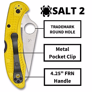 Spyderco Salt 2 Lightweight Folding Knife with 3" H-2 Ultra-Corrosion Resistant Steel Blade and Yellow FRN Handle - SpyderEdge - C88SYL2