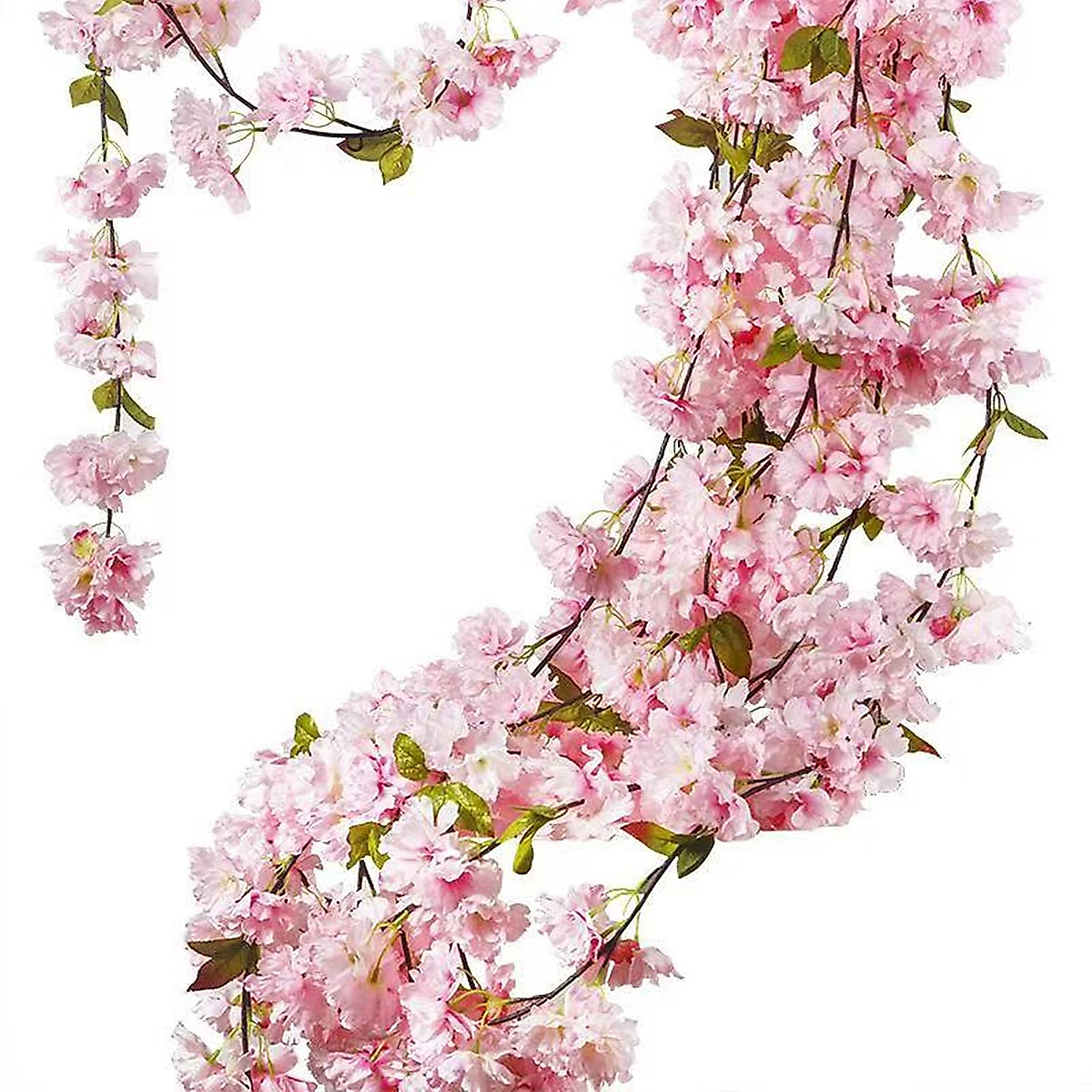 Rozwkeo 2pcs Artificial Cherry Blossom Garland Wall Hanging Cherry Vine Silk Floral Garland Flowers String Fake Flowers Garland for Home Wedding Indoor Outdoor Garden Wall Decor Party Decoration