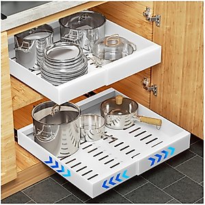YFXCVSL Pull Out Cabinet Organizer,1 Pack Expandable(12.6''-20.5'') Pull Out Drawers for Cabinets, Slide Out Cabinet Organizers with Adhesive Nano Film for Kitchen Cabinet Organization (White)
