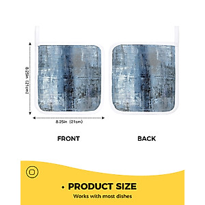 Carosoffe Blue Grey Modern Pot Holders Set of 2 Heat Insulation, Gray Abstract Art Oil Painting Hot Pads & Potholders for Kitchen, Retro Blue Smear Farmhouse Oven Mitts for Baking Cooking Barbecue