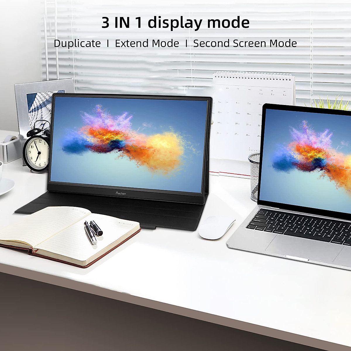 Prechen Portable Monitor 15.6 Inch FHD 1080P USB-C Portable Laptop Monitor HDMI Gaming Monitor OTG & Dual Speakers, External Computer Display for PC MAC Phone Xbox PS4 Switch