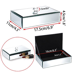 Hipiwe Jewelry Box with Glass Mirror Surface Crystal Handle, Trinket Storage Box Rings Holder Earrings Necklace Bracelet Organizer,Treasure Chest Case Keepsake Box Gift for Women Girls (Small, Silver)