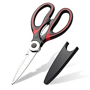 defutay Kitchen Shears with Protective Sheath - Heavy Duty Kitchen Scissors Meat Scissors Stainless Steel Multipurpose Utility Scissors - Food Scissors for Chicken, Poultry, Fish, Herbs (Black Red)