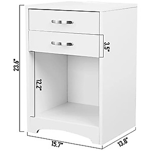HOSEOKA White Nightstand with Charging Station 2 Drawer Bedroom Nightstand Wood Sofa Side Table End Table with USB Ports and Storage, Small Kids Nightstand