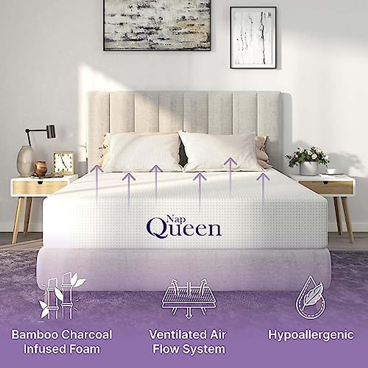 NapQueen 6 Inch Twin Size Mattress, Bamboo Charcoal Memory Foam Mattress, Bed in a Box