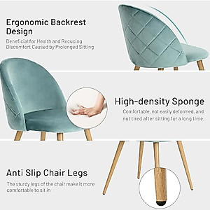 FurnitureR Upholstered Velvet Dining Chair Mid Back Armless with Wood Legs for Home Kitchen Bedroom Living Room, Set of 2, Aqua