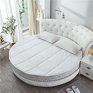 NURCIX Round Bed Mattress Topper, Circle Bed Mattress Protector with Elastic Bands, 100% Cotton Fill Fluffy Down Mattress Pad Pillow Top Mattress Cover,Diameter200cm(79inch)