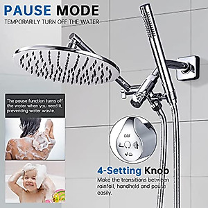 G-Promise All Metal 10" Rain Shower Head with Handheld Spray Combo, Contains 4-Setting Soild Brass Diverter with 9" Adjustable Extension Arm, 71" Extra Long Stainless Steel Hose (10 inch, chrome)