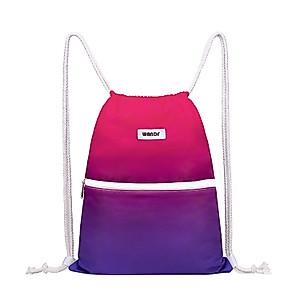 WANDF Drawstring Backpack String Bag Sackpack Cinch Water Resistant Nylon for Gym Shopping Sport Yoga (Red)