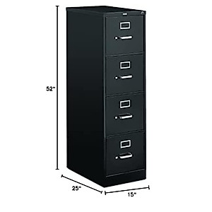 HON 4-Drawer Letter File - Full-Suspension Filing Cabinet with Lock, 52 by 25-Inch Black (H514)