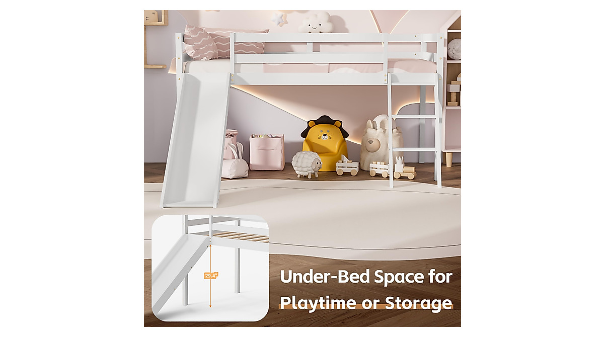 TOLEAD Low Loft Bed with Slide for Kids - Space-Saving & Safe Fun