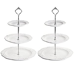 Bekith 2 Pack 3-Tier Porcelain Cupcake Stand, White Elegant Tiered Dessert Stand, Cakes Fruits Candy Pastry Buffet Serving Tray Platter for Tea Party Wedding Baby Shower Home Birthday