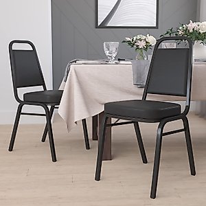 BizChair 4 Pack Trapezoidal Back Stacking Banquet Chair in Black Vinyl with 2.5" Thick Seat