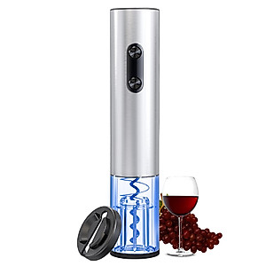 COKUNST Electric Wine Opener, Battery Operated Corkscrews Wine Bottles Openers with Foil Cutter & LED Light, Reusable Automatic Wine Remover Stainless Steel for Wine Lover Home Kitchen Party