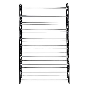Crazyworld 10 Tier Stainless Steel Shoe Rack / Ribbon Storage Stackable Shelves, Holds 50 Pairs Of Shoes,60.6" x 38.2" x 7.5" ,Black & Silver