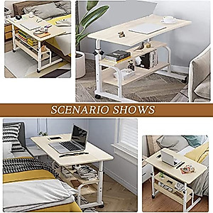 Learn Office Computer Table Overbed Desk Adjustable Height Mobile Compact Computer Cart Laptop Table Work Workstation Writing with Middle and Bottom Shelves (Color : Brown)